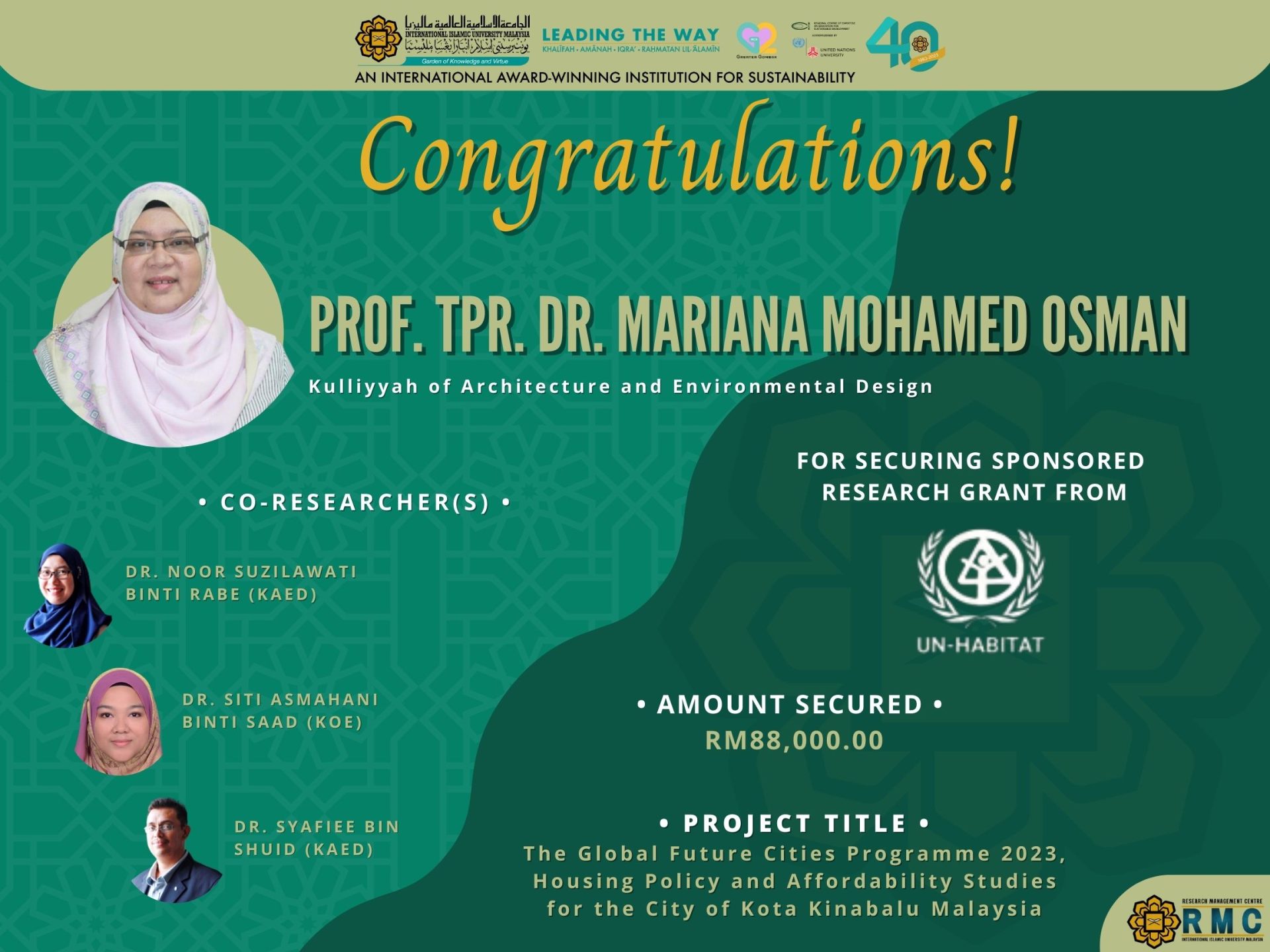 RMC Announcement – Kulliyyah of Architecture and Environmental Design (KAED)