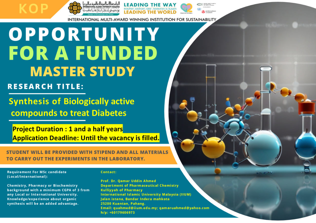 Opportunity for a funded master study – Kulliyyah of Pharmacy