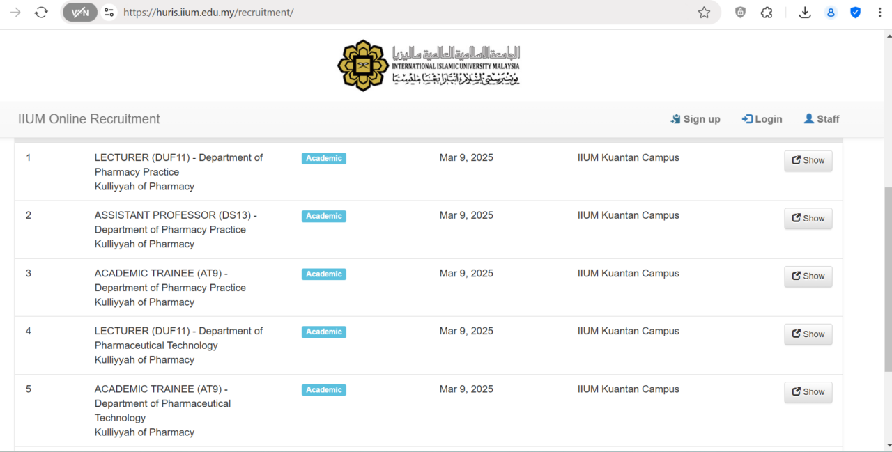 Current Vacancy at Kulliyyah of Pharmacy – Kulliyyah of Pharmacy