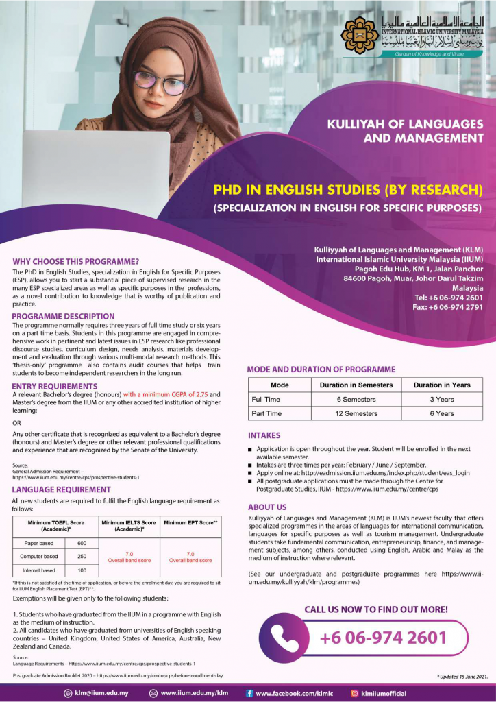 PhD in English Studies (By Research) (specialization in English for ...